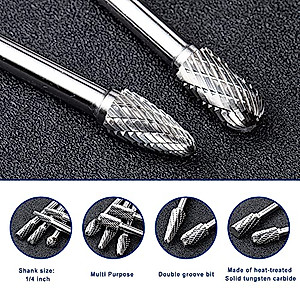 YUFUTOL Carbide Burrs Set 10pcs Double Cut Solid Carbide Rotary Burr Set 1/4" Shank Die Grinder Bits for Steel,Metal Carving, Polishing,Engraving,Drilling
