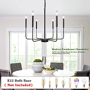 LJHhowe Black Chandelier 6 Light Modern Farmhouse Chandelier for Dining Room Lighting Fixtures Hanging, Rustic Industrial Candle Chandeliers light fixture for Foyer Kitchen Living Room