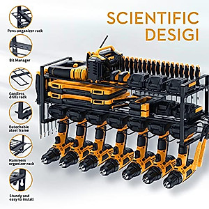 THILEMON Power Tool Organizer, 3 Layers 7 Drill Holder Heavy Metal Power Tool Organizer Wall Mount, Garage Organization, Power Tool Organizer
