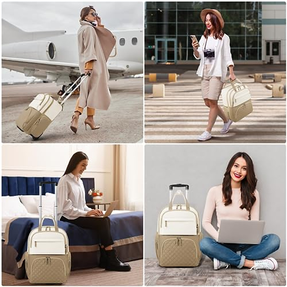 ZOMFELT Carry On Underseat Multi-functional,17-inch Rolling Lightweight Overnight Suitcase, Wheeled Carry On Case for Airplanes, Travel Carry on Suitcase with Wheels for Women Work Travel,Beige