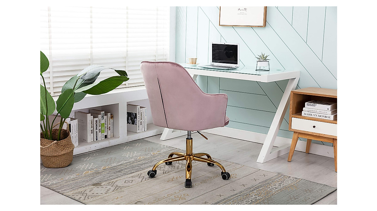 Office Chair Light Pink Velvet - 360° Swivel & Adjustable Height