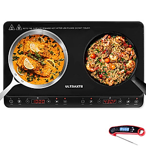 Double Induction Cooktop, ULTRAKTE Portable Dual Induction Burner with Sensor Touch, 1800W Induction Cooktop 2 Burner, Electric Countertop Cooker with 10 Temp & Power Levels, 8-Hour Timer, Safety Lock