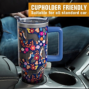 owbgsdh Bernese Mountain Dog Gifts for Women Lovers 40 oz Floral Bernese Mountain Tumblers with Handle and Straw, Stainless Steel Vacuum Insulated Travel Coffee Mug Cup Water Bottle