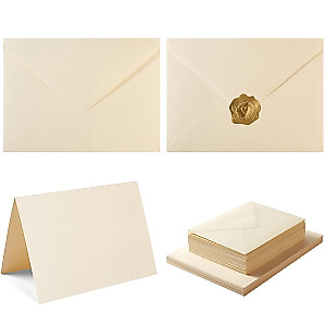 50 Pack Cream A6 Envelopes with Cards 4x6 Thick Folded Cardstock and Gold Stickers for Greeting Cards, Wedding, Birthday, Invitations, Baby Showers (Cream, 4x6)