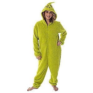 Dr. Seuss The Grinch Who Stole Christmas Matching Family Costume Pajama Sherpa Union Suit For Women Men (MD)