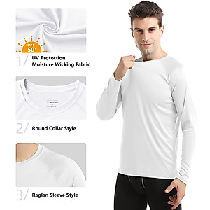 HISKYWIN Men's Long Sleeve Shirts Lightweight UPF 50+ Sun Protection SPF Outdoor T-Shirts Fishing Hiking Running Tee Tops HF101B-White-XL