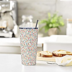 Yaxongx 20oz Tumbler Cartoon Beautiful Flower Field Double Wall Vacuum Insulated Coffee Mug with Lid and Metal Straw Brush Reusable Stainless Steel Water Bottle Travel Cup Gifts for Car