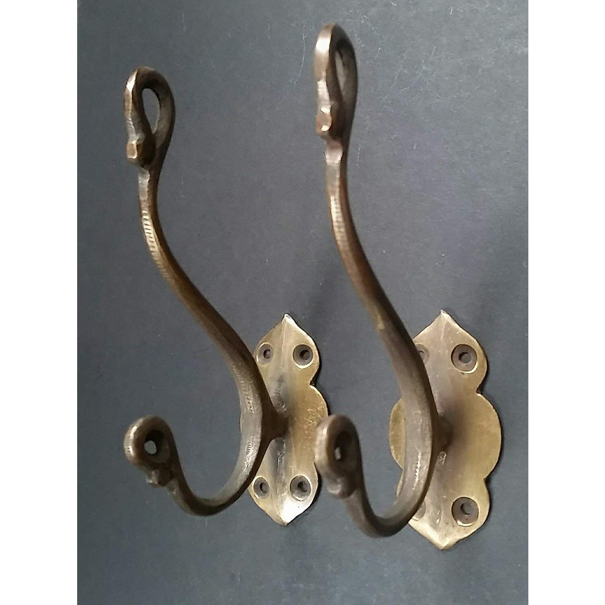 2 Large Solid Brass Vintage Antique Style Ornate Double Coat Hat Towel Hooks 6" #C11