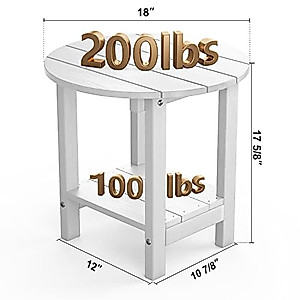 MXIMU Round Outdoor Side Table Adirondack Tables 18 Inch Chairside End Tables with Storage Shelf, 2-Tier Plastic Patio Side Table, Weather Resistant for Balcony Backyard Lawn (White, 1 Pack)