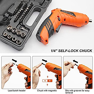 MQ Electric Screwdriver, 3.6V Cordless Screwdriver Kit with Rechargeable Battery, Dual Position Handle & LED Front Light, 49PCS Portable Skil Screwdriver for Home Office DIY Tools, Orange