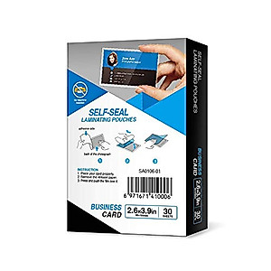 Everest Self Adhesive Laminating Pouches, Self Sealing Pouches for Cards, Waterproof, 2.6 x 3.9 Inches, 30 Sheets,10 Mil Thick, Gloss Finish Business Card, No Laminating Machine Needed
