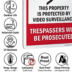 SmartSign "No Trespassing - This Property is Protected by Video Surveillance" Sign | 10" x 14" Aluminum