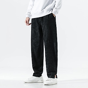 Seidarise Men's Harem Pants Hip hop Joggers Baggy Wide Leg Pants Casual Harem Linen Japanese Yoga Black