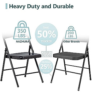 Nazhura 4 Pack Black Metal Folding Chair with Steel Seat and Double Braced Frame, Foldable Chairs for Parties, Meetings and Outdoor Events, No Assembly Required (Black, 4 Pack)