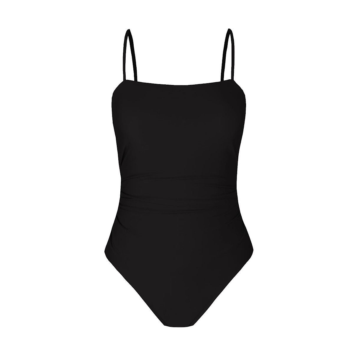 CUPSHE Women's One Piece Swimsuit Square Neck Cutout Back Tummy Control Adjustable Straps Striped Swimwear, XS Black
