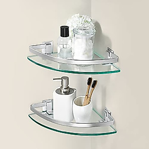 KES Glass Corner Shelf Bathroom, Corner Shower Shelf with Rail Wall Mount 2 Tier Sand Sprayed Silver Finish, A4120A-P2