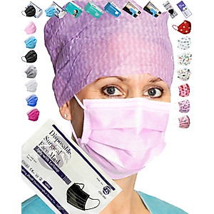 100PCS(2-Box) Cute Pink Disposable Earloop Face Masks for Adults,3-Ply Fabric (2-Layer Non-Woven,1-Layer Melt-Blown)w. Nose Clip,Anti-Dust,Water Proof,Single General Use (Other Color-Style Available).