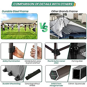 COBIZI Heavy Duty 10x20 Pop up Canopy Tent with 6 Sidewalls, Commercial Instant Canopies Tents for Parties Waterproof Gazebos with Roller Bag, All Season Wind & Waterproof UPF50+,Thickened Frame