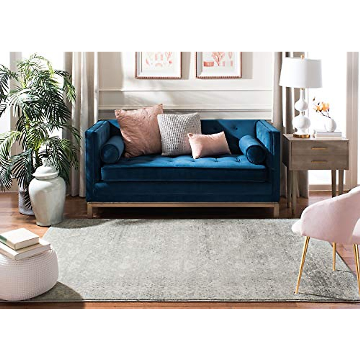 SAFAVIEH Evoke Collection 8' x 10' Silver / Ivory EVK270Z Shabby Chic Distressed Non-Shedding Living Room Bedroom Dining Home Office Area Rug