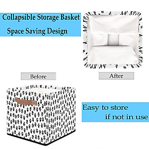 Yzrwebo Black Paw Print Fabric Storage Bins for Organizing Cat Dog Paw Print Large Storage Basket with Handles Cube Collapsible Organizer Bins for Shelves Closet Decor Toys Clothes Cubby 13"x13"x13"