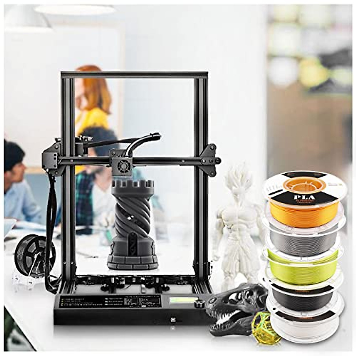 Set of 5 Silk PLA Filament Rolls - More Soft Less Fragile 1.75mm Diameter 2.2 LBS 3D Printing Filament Large Spool for 3D Printers (Black, White, Gold, Silver, Yellow Colors)