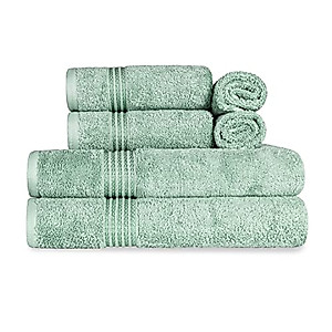 SUPERIOR Egyptian Cotton 6-Piece Towel Set, Bathroom Essentials, Towels for Bathroom, Apartment, Airbnb, Guest Bath, Face, Hand, Bath Towels, Washcloths, Absorbent, Fast Drying, Sage