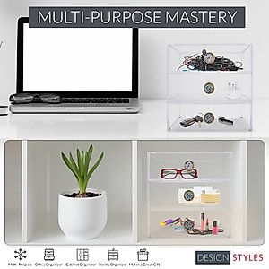 Papyrus Acrylic Vanity Organizer – 3 Drawer Desk Organizer with Gold Drawer Pulls – Clear Drawers for Bathroom, Desk, Vanity – Small Storage Cabinet