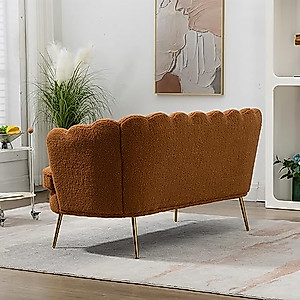 59" Wide Modern Loveseat Small Sofa Couch Mini Room Couch Boucle Upholstered Two-Seater Sofa with Gold Metal Legs, Channel Tufted Back Loveseat Sofa for Small Space Bedroom Studio Apartment, Caramel