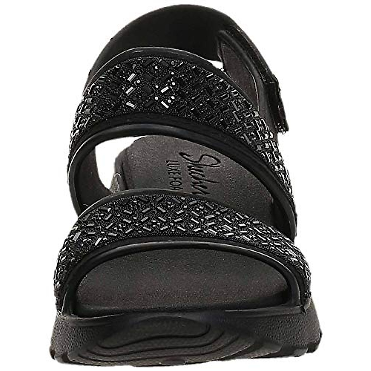 Skechers Women's Foamies Footsteps-Glam Party Sandal, Black/Black, 7 M US