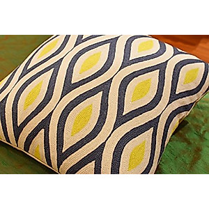 Kashmir Designs Gray Yellow Modern Pillow Cover | Contemporary Pillow for Couch | Abstract Throw Pillows | Modern Outdoor Pillows | Modern Farmhouse Chair Cushion | Hand Embroidered Wool | Size -18x18