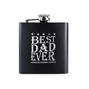 Dad Hip Flask, Flasks for Liquor, Stainless Steel Flask (Black 6oz) Father's Day, Birthday, Christmas, Retirement Gifts for Dad, Best Dad Ever, Onebttl