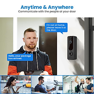 BITEPASS Smart Video Doorbell Camera Wireless with Ring Chime, AI Human Detection, 2-Way Audio, HD Live View, Night Vision, Cloud Storage, Battery Powered, 2.4G WiFi Only