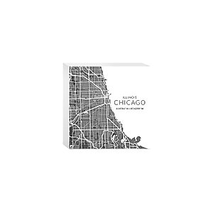 Minimalistic Chicago Map, JoyRide Home Decor Wood Block Sign, 5"x5" Freestanding, Shelf or Wall Displayed, Artist Designed Home Décor.