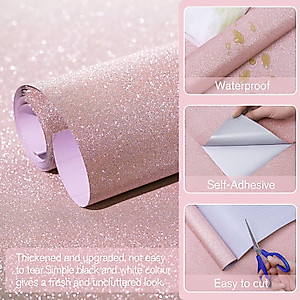 Qianglive Glitter Pink Contact Paper 17.3"×120" Self Adhesive Sparkly Pink Peel and Stick Wallpaper Bling Flash Wallpaper for Cabinet DIY Decoration
