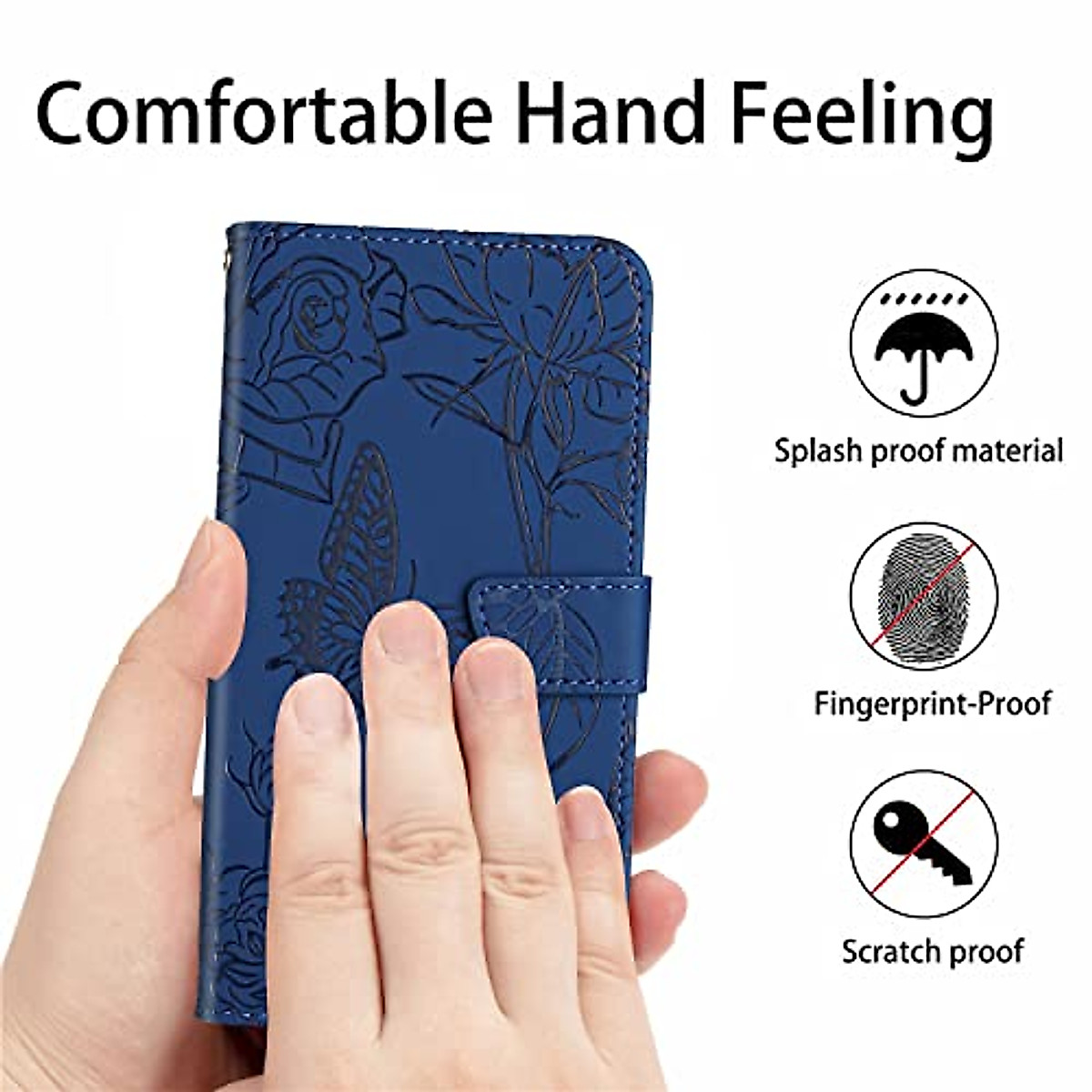 XYX Wallet Case Compatible with Oppo Realme 7 Pro, Emboss Butterfly Flower PU Leather Flip Protective Case with Adjustable Shoulder Strap for Realme 7 Pro, Blue