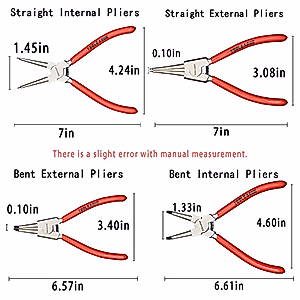 TOOLEAGUE 4 Pcs Snap Ring Pliers Set, Circlip Pliers, 7 inches Internal/External Heavy Duty for Ring Remover Retaining Straight Bent Lock Pliers Set