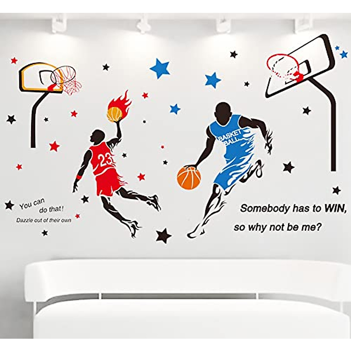 KeLay Fs 3D Basketball Player Wall Decals Decors for Boys Room,Sports Wall Decals Stickers, Basketball Slam Dunk Wall Decals for Boys Bedroom