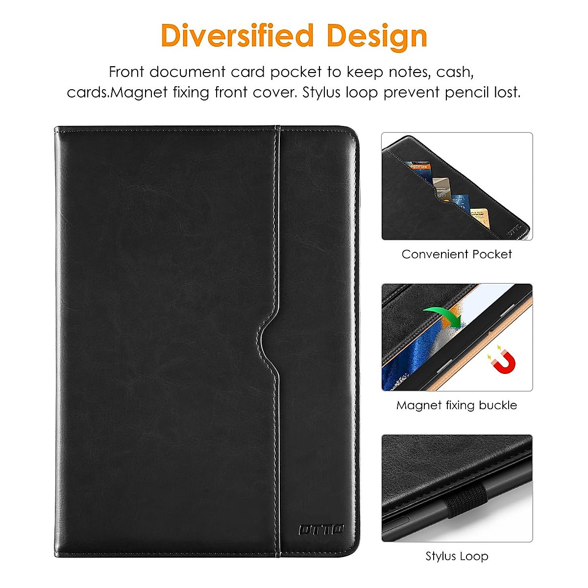 DTTO for Samsung Galaxy Tab A8 10.5 Inch Case 2022, Premium Leather Business Folio Stand Cover with Built-in Hand Strap for Galaxy Tab A8 10.5" 2022 Model [SM-X200/X205/X207], Black