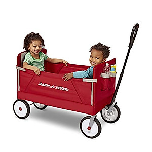Radio Flyer 3-in-1 EZ Folding Wagon Ride On For Kids, Garden, & Cargo, Red Collapsible Wagon