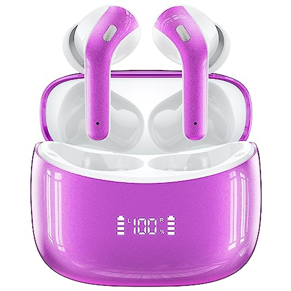 2 Sets Wireless Earbuds Bluetooth Headphones 60H Playtime Ear Buds with LED Power Display Charging Case Earphones in-Ear Earbud with Microphone for Android Cell Phone Gaming PC Laptop Green + Purple
