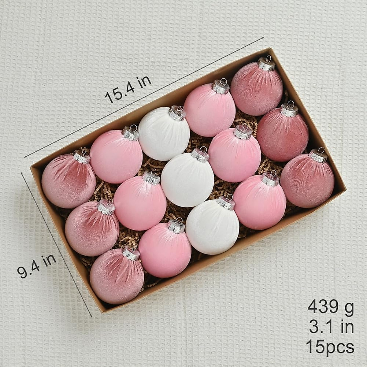 Valcatch Velvet Christmas Balls, Velvet Christmas Ornaments for Tree Set of 15, Farmhouse Christmas Ball Bauble, Christmas Ball Ornaments for Xmas Tree Hanging Decoration