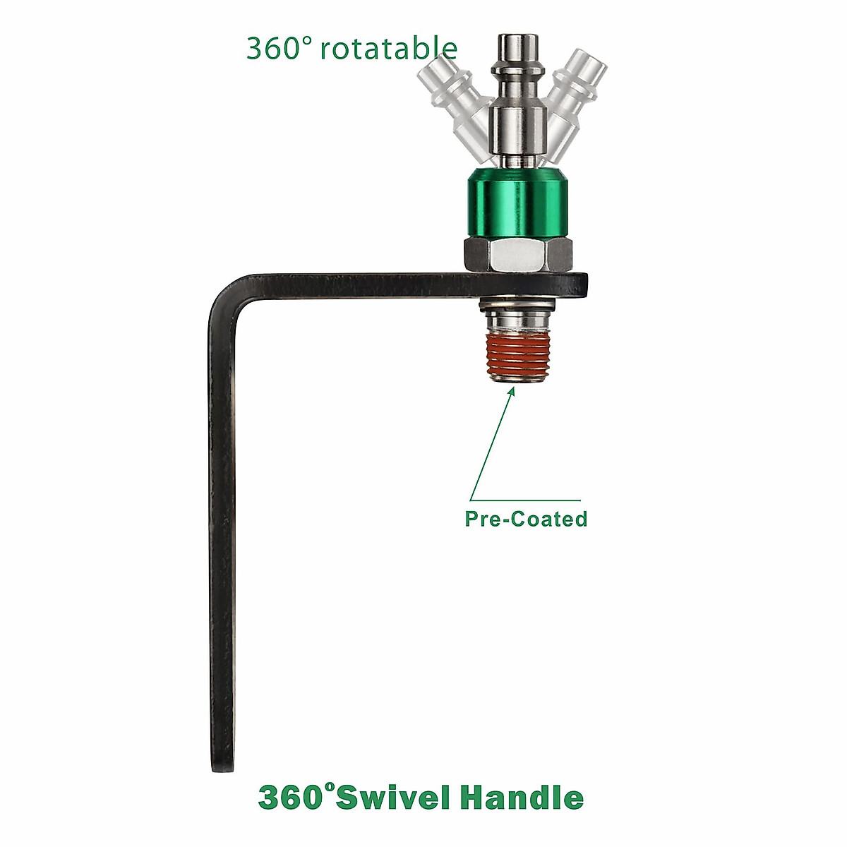 Yolass Pneumatic tool hook,1/4" NPT and 360° Rotatable L Air Rafter Hooks are Lightweight,Quick and Easy to Install for Air Blow Guns,Pneumatic Nail Guns,with Brass Joints,2-Piece