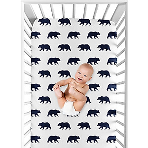 Navy Blue and White Bear Print Baby or Toddler Fitted Crib Sheet for Big Bear Collection by Sweet Jojo Designs