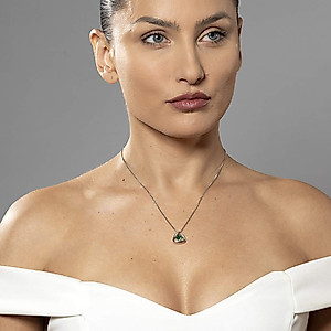 PEORA Simulated Emerald Trinity Knot Solitaire Pendant Necklace for Women Sterling Silver, 0.75 Carat Round Shape 6mm, with 18 inch Italian Chain