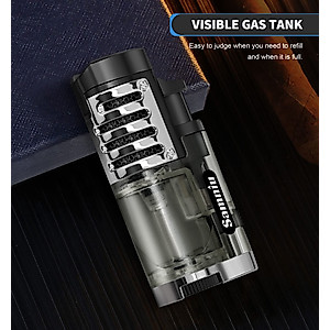 SAMNIU Pack of 2 Torch Lighter, Triple Jet Flames, Visible Gas Tank, Windproof Butane Refill Pocket Lighters for Candle, Men’s Gift (Gas not Included)