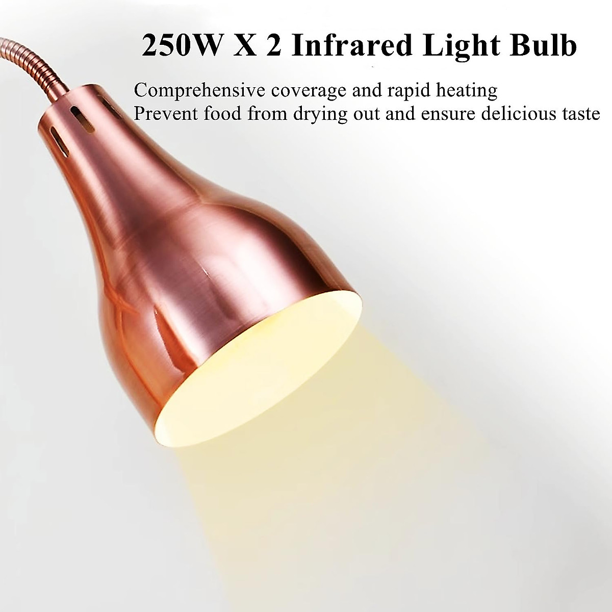 WTTTTW Food Heat Lamp Commercial 500W Portable Heat Lamp for Food, 2-Head Stainless Steel Food Heating Lamp, Catering Food Warmer Lamp for Kitchen Restaurant Cafeteria