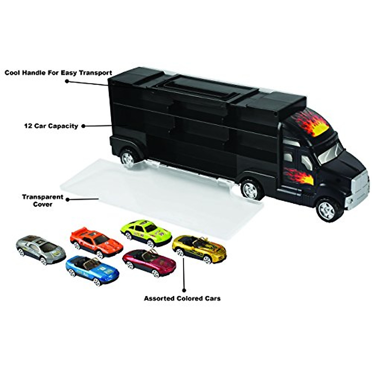 Transport Car Carrier Truck - with 6 Stylish Metal Racing Cars - with Carrying Case