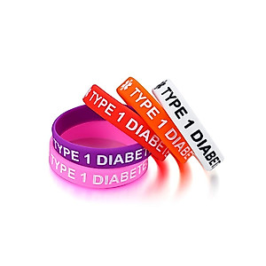 VNOX 5Pcs a Set Silicone Type 1 2 Diabetes Medical Alert ID Bangle Bracelet,7.5" (Style 3-Type 1 Diabetes)