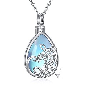 ONEFINITY Moonstone Turtle Urn Necklace for Ashes Sterling Silver Turtle Cremation Jewelry for Ashes of Loved Ones Keepsake Jewelry