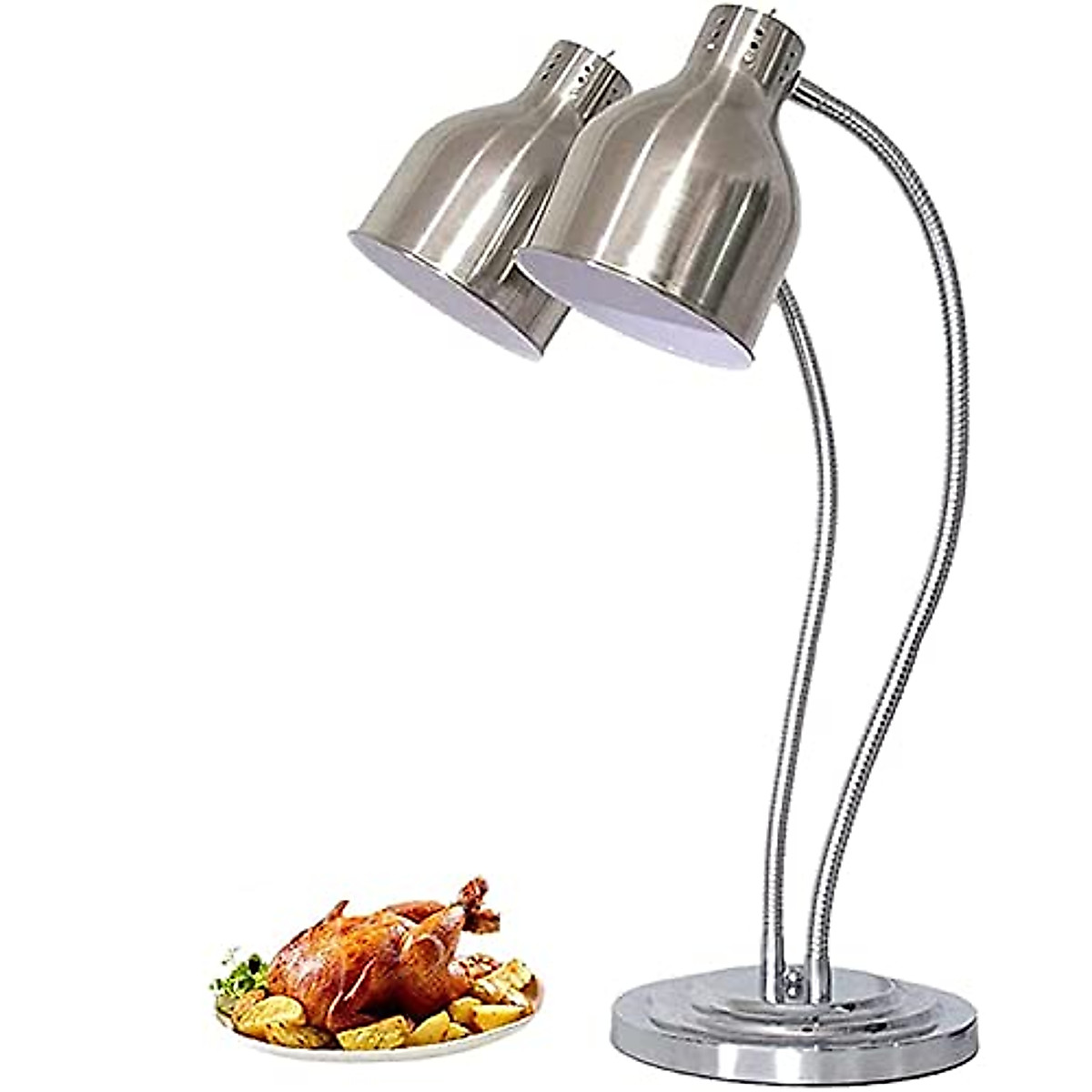 HNCXHX Food Heat Lamp,Commercial Food Warmers for Parties Buffets for Pizza Steak Fried Chicken, Double Head Multi-Directional Adjustment Catering Buffet Heat Lamp,Silver